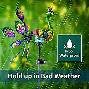 Wind Spinners for Yard and Garden - Solar Peacock Wind Spinner, Metal Kinetic Garden Stake Lights Wind Spinners, Outdoor Decorative Sculpture Waterproof Lights Lawn Courtyard Garden Décor