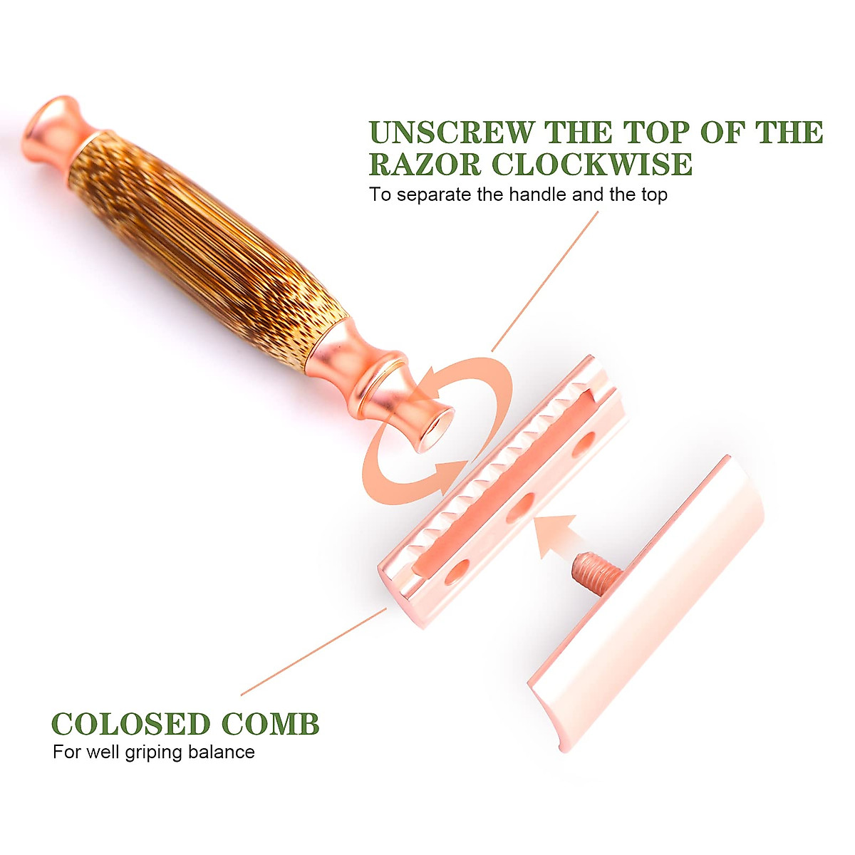 Yoseng Safety Razor | Rose Gold Double Edge Safety Razor for Men or Women,Eco Razor with Natural Bamboo Handle -sustainable products l Zero plastic（with 10 Blades）