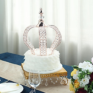 TABLECLOTHSFACTORY 14" Rose Gold Crystal Metallic Royal Crown Cake Topper with 168 Acrylic Beads For Wedding Birthday Party Special Event