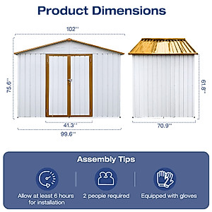 Lyromix 8' × 6' Metal Outdoor Storage Shed with Door & Lock, Waterproof Garde Storage Tool Shed with Base Frame for Backyard Patio,White-Yellow
