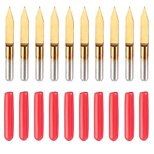 HQMaster CNC Engraving Bits, V Bit Cutter 10 Pack 0.1mm Tip Tungsten Steel Titanium Coated Flat Bottom Sharp Cutting Router Rotary Tool Set for PCB PVC Wood Acrylic Metal Aluminum
