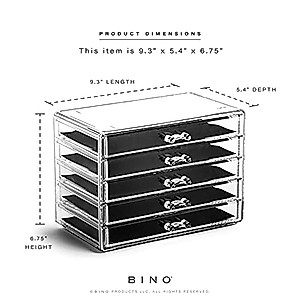 BINO THE MANHATTAN SERIES Acrylic Makeup Drawer Organizer- 5 Drawers | Clear Beauty Organizers and Storage| Cosmetic & Makeup Drawer| Home Organization| Jewelry & Vanity Accessories Drawers