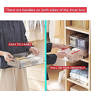 Taiuloo Refrigerator Organizer Bins with Pull-out Drawer, Clear Stackable Fridge Drawer Organizer Set, BPA-free Large Food Storage Containers for Freezer, Cabinet, Kitchen, Pantry Organization