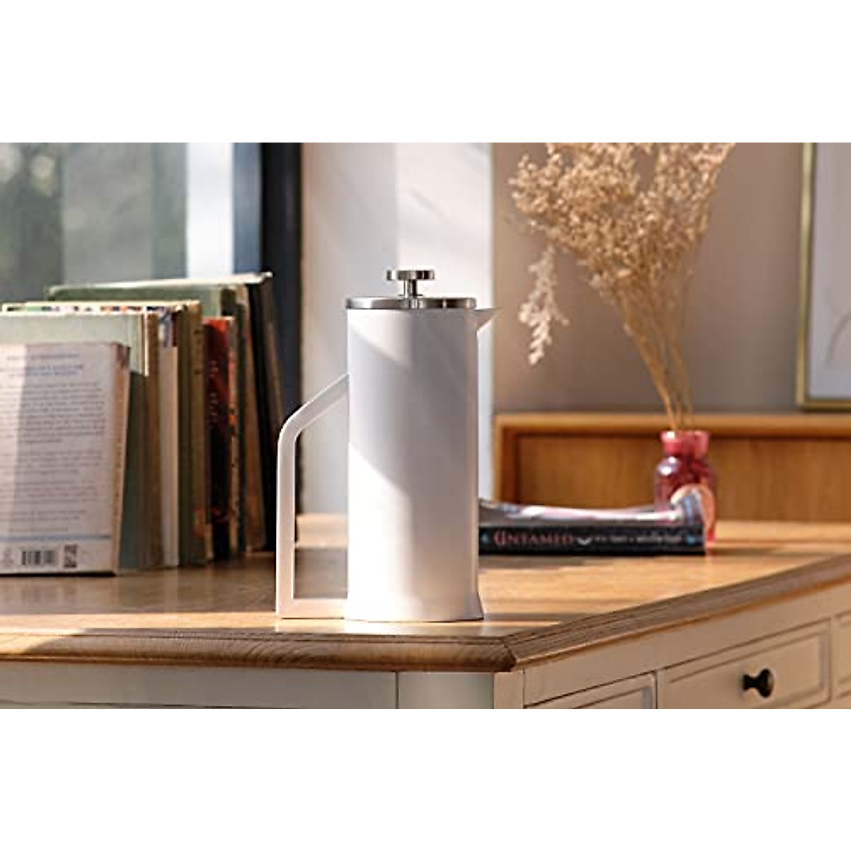 LAFEECA French Press Coffee Maker - Stainless Steel Double Wall Vacuum Insulated - Large Thermal Brewer 34 oz 1000 ml White