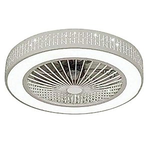 22'' Modern LED Invisible Ceiling Fan with light 3-Color 3-Speed 64W 7 Acrylic Blades Round Enclosed Chandelier Fan with Remote Control Semi Flush Mount Quiet for Bedroom Living Room (Bamboo leaf)