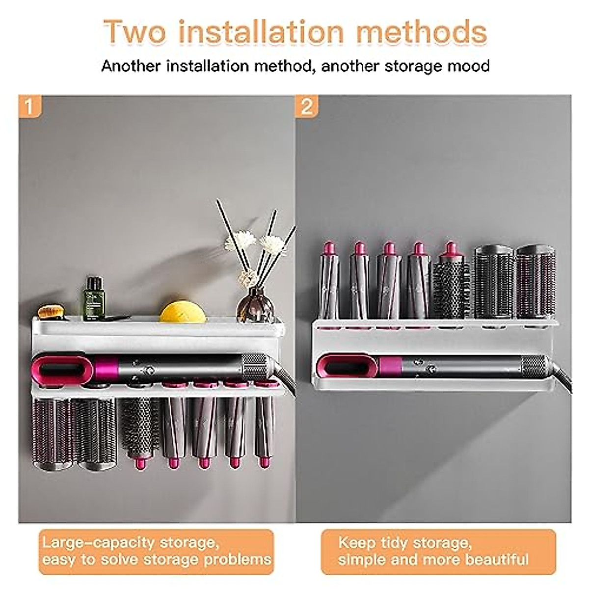 Yimerlen Airwrap Storage Holder Compatible with Dyson Airwrap Wall Mount Storage Rack Organizer for Bathroom Curling Iron Attachments and Complete Styler (White, with Air Cushion Comb)