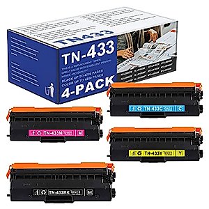 Indi 4 Pack TN-433BK TN-433C TN-433M TN-433Y Compatible TN433 TN-433 High Yield Toner Cartridge Replacement for Brother HL-L8360CDW DCP-L8410CDW MFC-L8900CDW L8610CDW L9570CDW Printer(1BK+1C+1M+1Y).