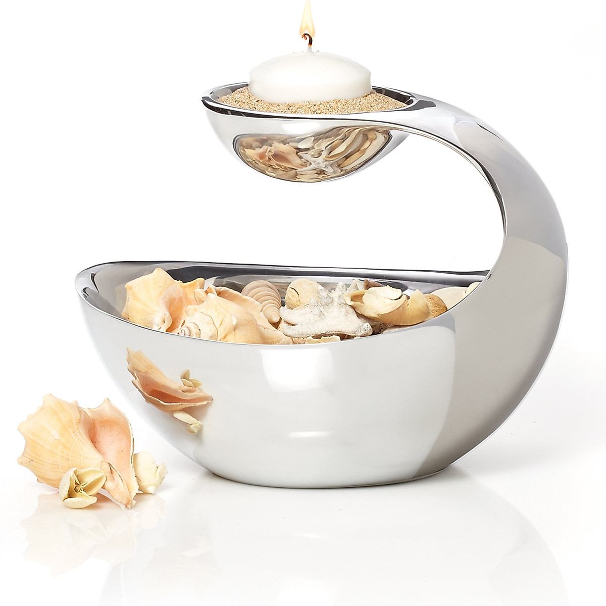 nambe Scoop Server | Two-Tiered Chip and Dip Bowl | Cold & Hot Appetizer Serving Bowl | Made of Metal Alloy | 11 x 8 Inch | Designed by Wei Young (Silver)