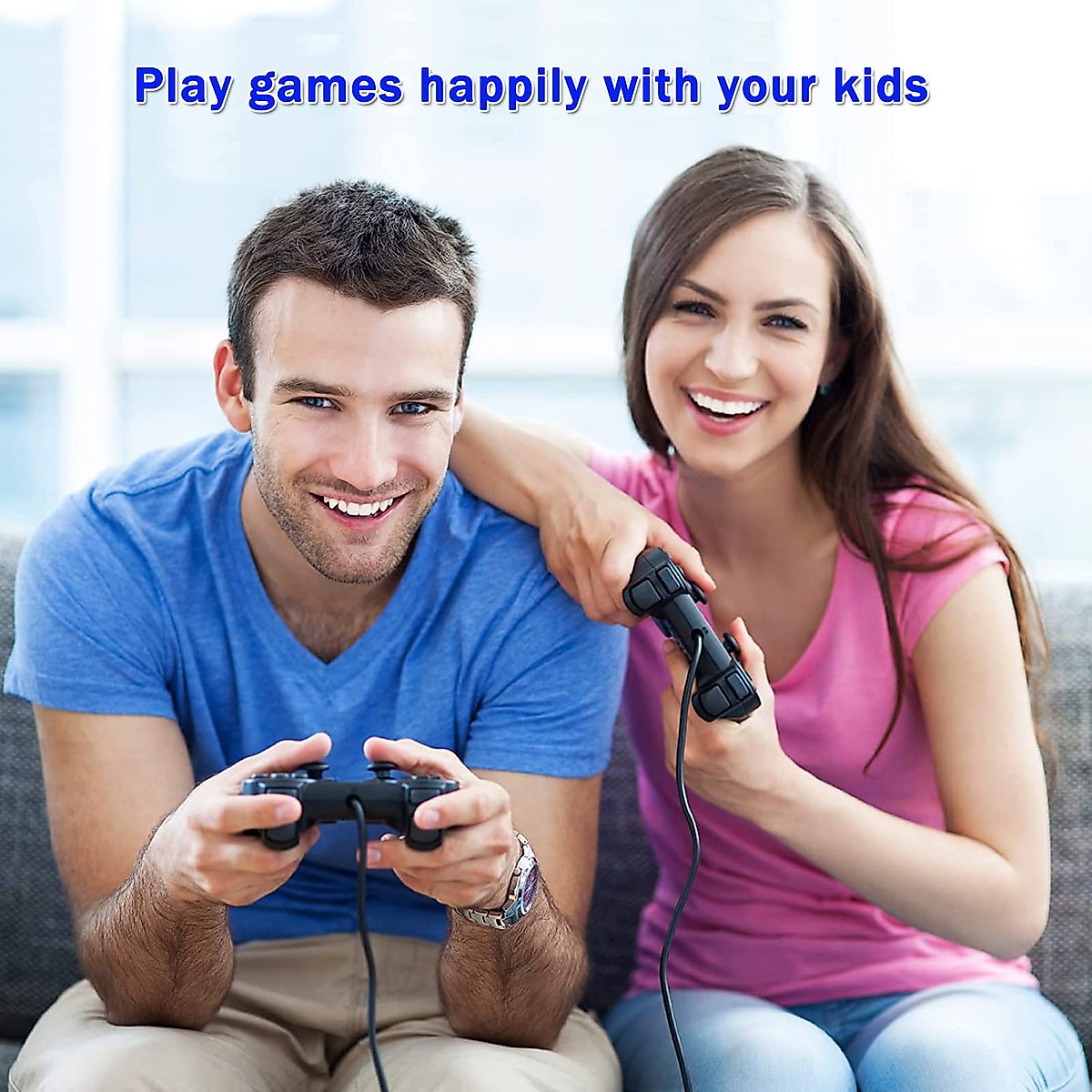 JINHOABF 2 Pack PS2 Wired Controller,Double Shock Gamepad Compatible with Playstation 2 Console (Clear Red and Clear Blue)
