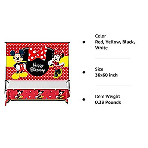 Mickey Minnie Mouse Themed Backdrop and Tablecloth Party Supplies Disney Cartoon Colorful Dots Photography Background Happy Birthday Banner Decorations