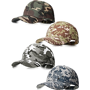 Geyoga 4 Pieces Men Camouflage Baseball Cap Army Military Camo Hat Camouflage Outdoor Sports Cap Camo Tactical Cap Hunting Fishing Hat for Men Women