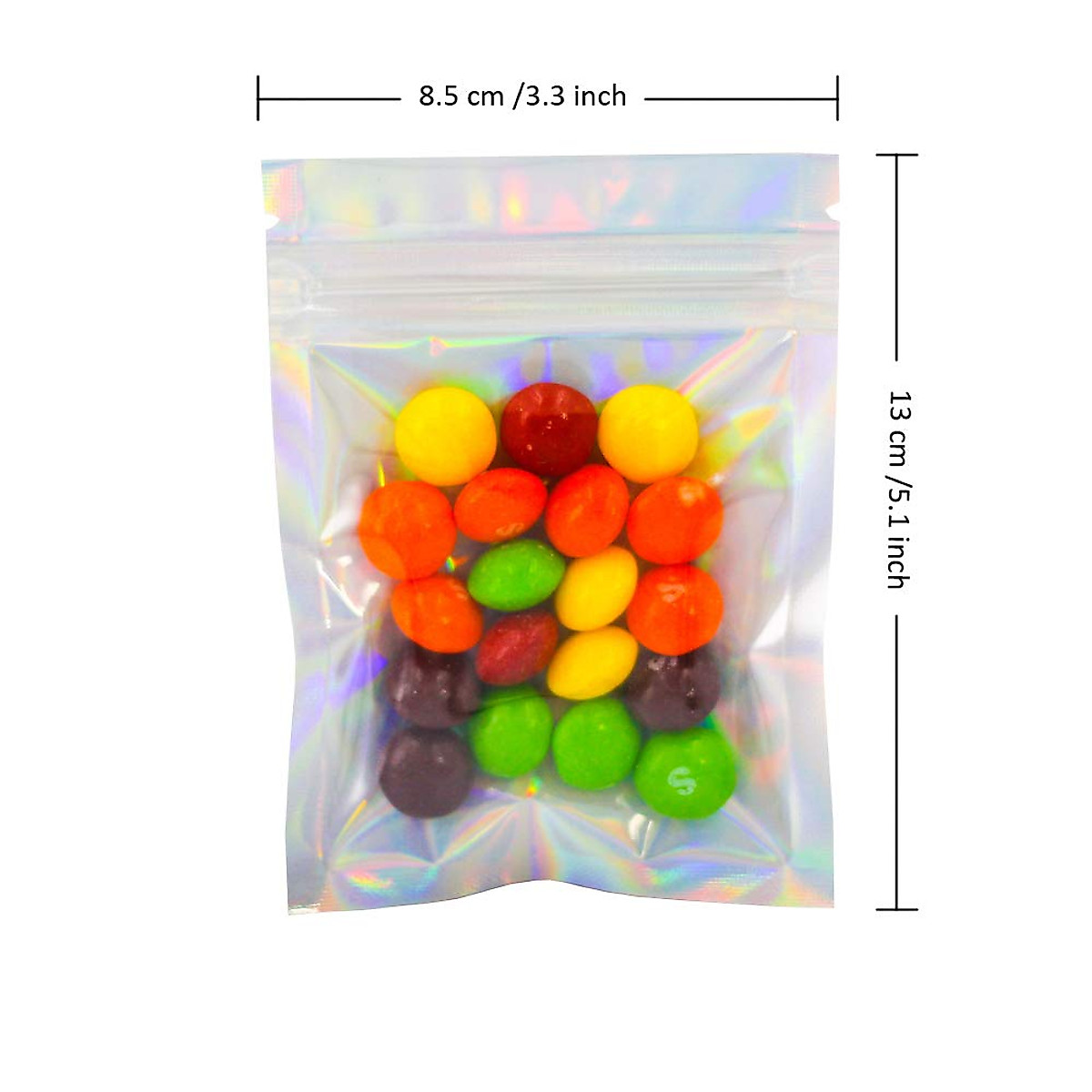 100 Pack Holographic Bags 3.3x5.1 Inches, Resealable Mylar Bags Food Safe Material ZipLock Food Storage Foil Pouch Bag