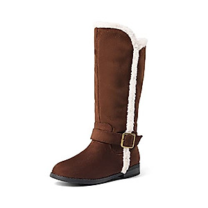 DREAM PAIRS SDBO2213K Girls Knee High Boots Side Zipper Mid Calf Boots Brown Size 3 Little Kid
