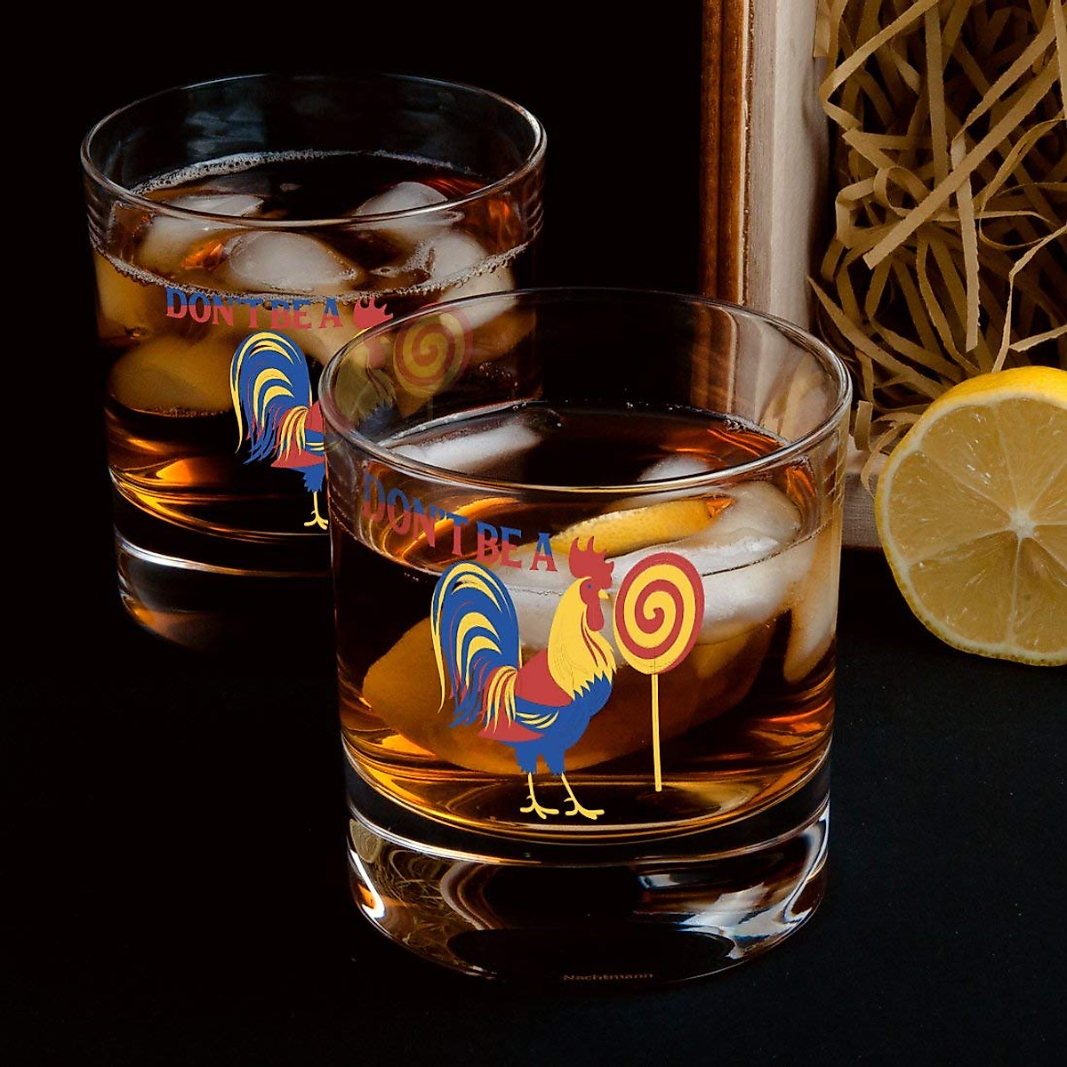 Patriot's Cave - Don't Be a Rooster Lollipop Funny Whiskey or Bourbon Rocks Glass for Men or Women, Gag Gift, Birthday Gift for Friend, Boyfriend, Husband 11 oz - Made in the USA