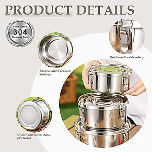 6 Pcs 304 Stainless Steel Food Storage Containers with Lid Bento Lunch Box Kimchi Containers Leak-Proof Reusable Flat Canister Food Box for Camping Trip Picnic Soup Salad,3 Size(22oz, 35oz, 54oz)