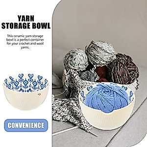 MAGICLULU Ceramic Yarn Bowl for Knitting and Crocheting Yarn Storage Bag for Beginner Crocheter Knitter Craft White