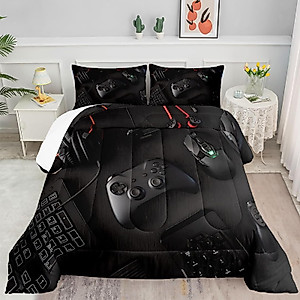 YHXSLY Gamer Comforter Set Twin Size for Boys Kids 3D Gaming Microfiber Quilts Black Video Game Bedding Sets Room Decor Gaming Bedding Set All Season for Game Lovers