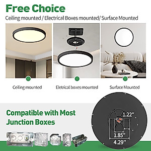 12 Inch LED Flush Mount Ceiling Light 6PK, 24W, 2520LM, 3000K/4000K/6000K CCT Selectable, Round Flat Panel Light Low Profile Ceiling Light Fitures for Hallway, Kitchen, Bedroom, Laundry Room, Black
