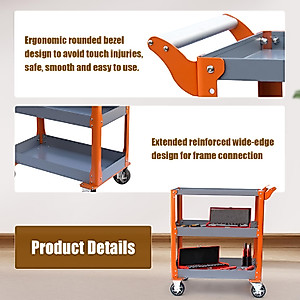 HPDMC 3-Tier Utility Cart 1000lbs Capacity Heavy Duty Metal Service Cart with Wheels, Rolling Tool Cart on Wheels, Garage Tool Push Cart for Mechanic, Garage, Workshop, Warehouse, Office
