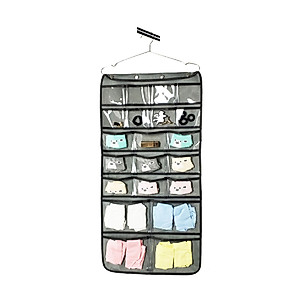 NIMES Hanging Closet Underwear Sock Bra Organizer Dual-Sided Accessories Storage With 42 Clear Pockets (GREY)