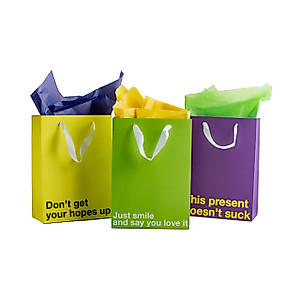 MilkToast Brands 5-Piece Funny Gift Bags Set – Colorful Medium Gift Bags with Handles, Kraft Bags for Birthday, Holiday, Office Party, White Elephant, Men, Women, Teens, and Adults