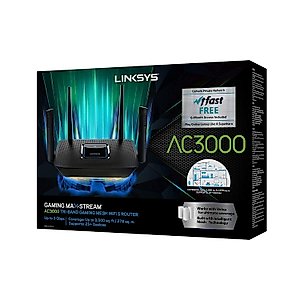 Linksys AC3000 Smart Mesh Wi-Fi Router for Home Networks, MU-MIMO Tri-band Wireless Gigabit Mesh Router, Fast Speeds of up to 3.0 Gbps, Coverage of up to 3,000 Sq Ft, Up to 25 Devices MR9000 (Renewed)