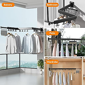 BAICIWE Wall Mounted Clothes Drying Rack, Retractable Laundry Drying Rack, Clothes Drying Rack Folding Indoor, Space Saver, Drying Rack Clothing for Balcony, Laundry, Bathroom, Patio(Tri-Fold)