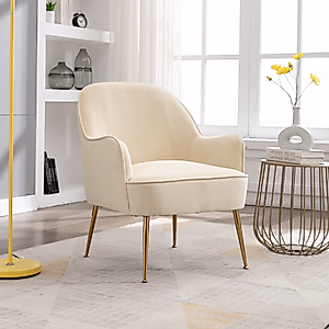 Bellemave Velvet Accent Chair,Modern Upholstered Leisure Arm Chair with Gold Metal Legs,Thickly Padded,Guest Chair Vanity Chair Club Chairs for Living Room Bedroom Office（Cream White）, W52752188