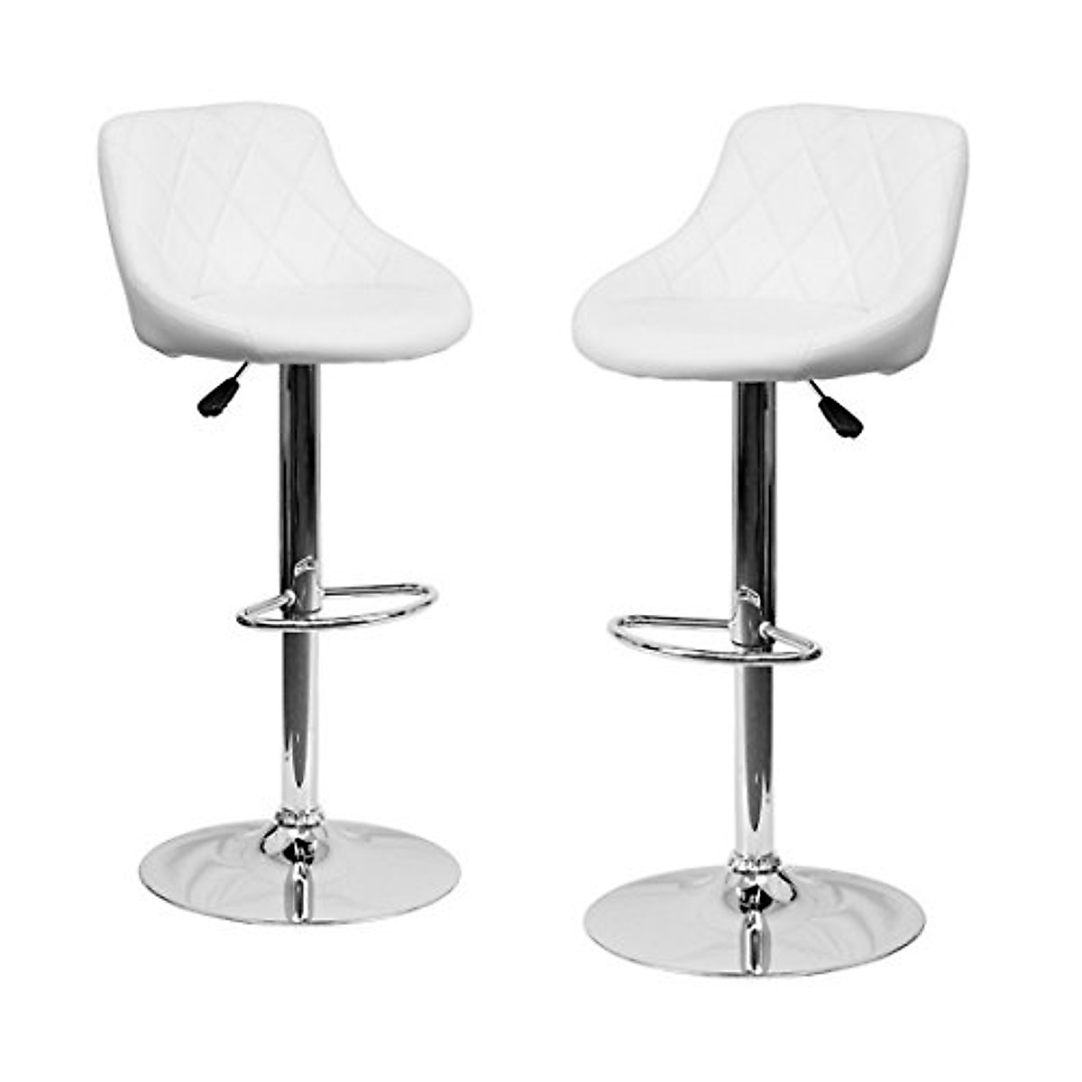 Ergonomic Design Bar stool Adjustable Hydraulic 360 Degree Swivel Stable Steel Frame Hight Density Cushion Seat Kitchen Dining Chair Pub Stool - Set of 2 White #1953