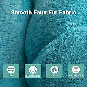 WELL-STRONG Folding Living Room Chair with Ottoman - Faux Fur Foldable Bedroom Chair and Foot Rest Set with Metal Frame Lounge Chair and Foot Stool Set for Men, Women Blue