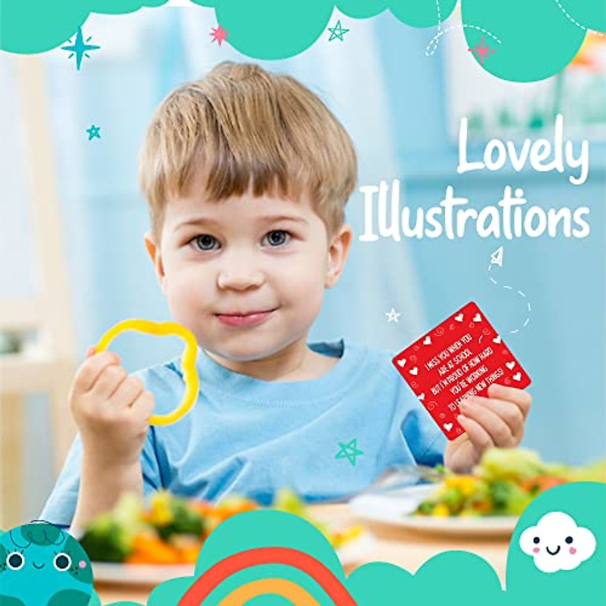 50 Different Design Cards Lunch Notes for Kids, with 20 sheets of Complimentary Puffy Stickers, Lunch Box Notes for Kids Unique Designs, Lunch Box Notes for Boys and Girls, Kids Affirmation Cards