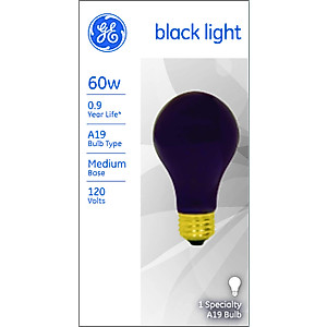 GE Lighting A19 Black Light Incandescent Light Bulb, 60-Watt Replacement, Medium Base, 6-Pack