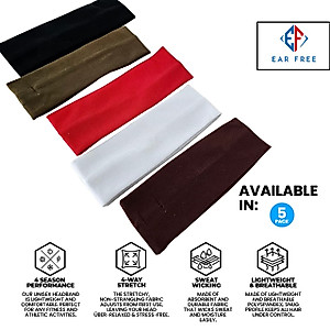 EAR FREE Stylish Cochlear Implant Headband | Set of 5 Sweat Bands | Non-Pleated | Unisex Head Wrap | Secure and Durable Hairbands for Sports or Everyday Use