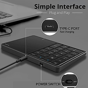 Yoidesu 22 Keys Numeric Keypad with Touchpad, 5.0/2.4G Touch Pad Number Pad, Type C Portable Numpad Financial Accounting with USB Receiver for Laptop