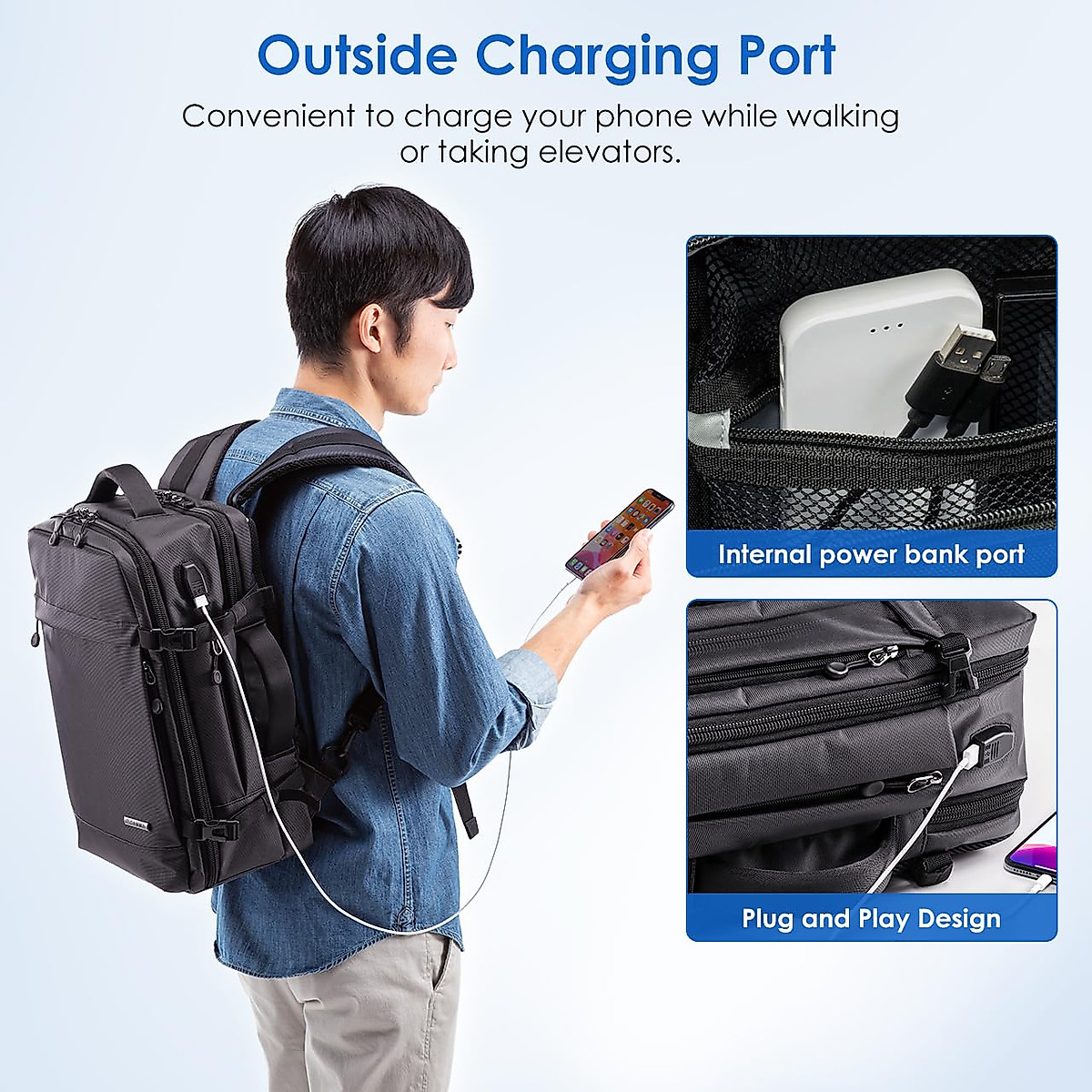 SANWA 15.6-inch Laptop Computer Backpack with USB Charging Port, Water Resistant, Anti Theft Business Briefcases, Shoulder Bag Handbag, Compatible with MacBook Dell Notebook, School, for Men/Women