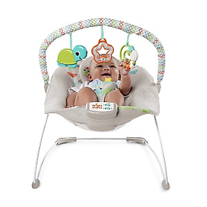 Bright Starts Happy Safari Vibrating Baby Bouncer Seat with 3-Point Harness and-Toy Bar, Age 0-6 Months