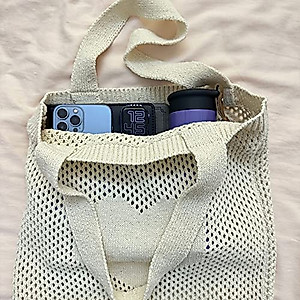 Crochet Tote Bag Fairycore Hobo Bag for Women Fairy Grunge Aesthetic Tote Bag Fairy Grunge Accessories (Beige)