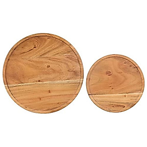 QJBSAVVA 2 Piece Coffee Table Set Solid Acacia Wood and Steel,Bedside Tables Side Tables End Tables Entrance Tables Suitable for Meeting Rooms, Reception Rooms, Offices