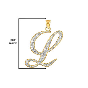 14K Yellow Gold Diamond Accented Fine Dangling Cursive Initial A-Z Charm 3/4" Pendant (J-K Color, I1-I2 Clarity) - Script Letter L
