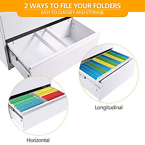 ModernLuxe File Cabinet, White Lockable Heavy Duty Metal Lateral File Cabinet with 2 Drawers