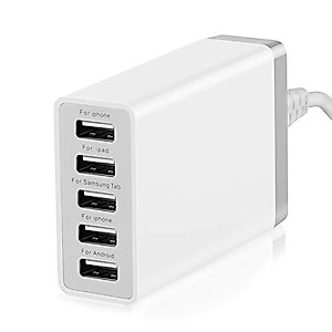 Desktop 5 Port USB Wall Charger 40W 8A, USB Hub Charging Station for Multiple Devices, Protable Multi Port USB Charger for Cell Phone x 8 8 Plus Pro, Pad, Android Smart Phone and More