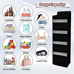 CLMMYCL Over The Door Organizer Storage, 5 Shelf Hanging Door Organizer with 5 Large Capacity Pockets, Anti Tilt 44 lb Load Behind Door Organizer for Bedroom, Pantry, Bathroom,Nursery (Black)