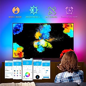LED Lights for TV 65 Inch, TV LED Backlight, 15ft LED TV Lights for 45-75 Inch, RGB LED Strip Lights with Remote, Bluetooth APP, USB Powered Music Sync TV LED Lights for Bedroom, Gaming Room Decor