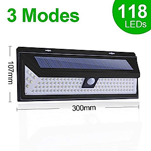 EMFYL Luopan Indoor Lighting 2pcs IP65 118LEDs 3Modes Solar Light Outdoor LED Light Outdoor Solar Lamp PIR Motion Sensor Sunlight Powered Lamp for Garden Decoration