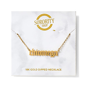 Sorority Shop Chi Omega Necklace — CO Old English Font Design, 18K Gold Plated, Chi Omega Gifts for Women