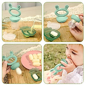 Haakaa Baby Fruit Food Feeder & Mini Freezer Nibble Tray Combo, Breastmilk Popsicle Molds for Cooling Relief, BPA Free Silicone Feeder for Safe Infant Self Feeding, 4 Month+ (Pea Green)