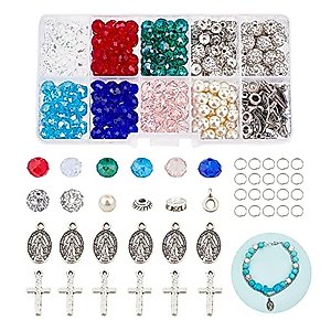 arricraft 376 Pcs Bracelet Making Kit, Assorted Mixed Color Glass Beads Findings Glass Pearl Beads, Cross Alloy Pendants & Hangers for Craft Jewelry Stretch Bracelet