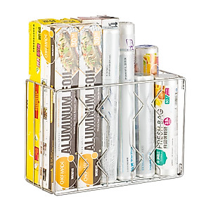 YQh Wall Mount Kitchen Wrap Organizer Rack, Kitchen Wrap Organizer Rack, Mounts to Solid Cabinet Doors or Walls, Tall Basket Door Mount Cabinet Organizer