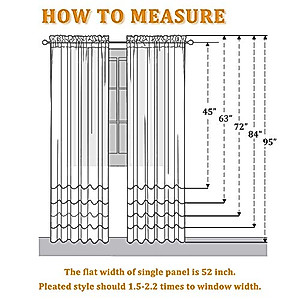 RYB HOME Semi Sheer Curtains Window Treatments for Living Room Bedroom Sliding Door, White, W 52 x L 95, 2 Panels
