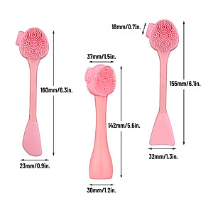 Silicone Facial Cleansing Brush 3 Designs, Beomeen 4 in 1 Handheld Face Scrubber for Deep Gentle Exfoliating, Double-Ended Face Wash Scrub Brush for Face Skincare and Massage (Pink)